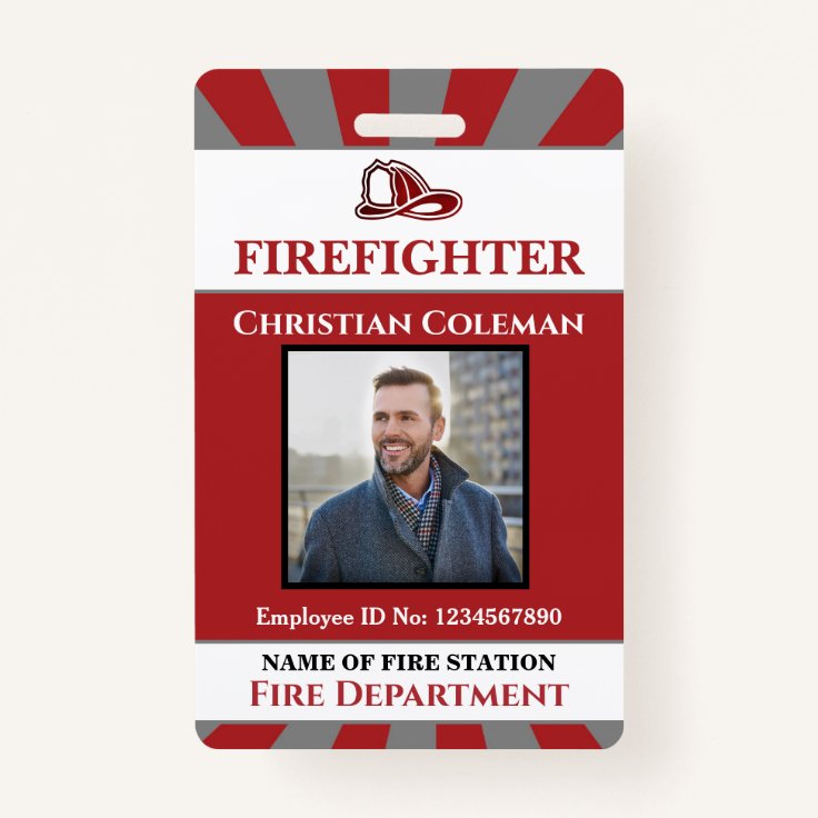 Firefighter Employee ID Card Photo Logo Custom Badge | Zazzle