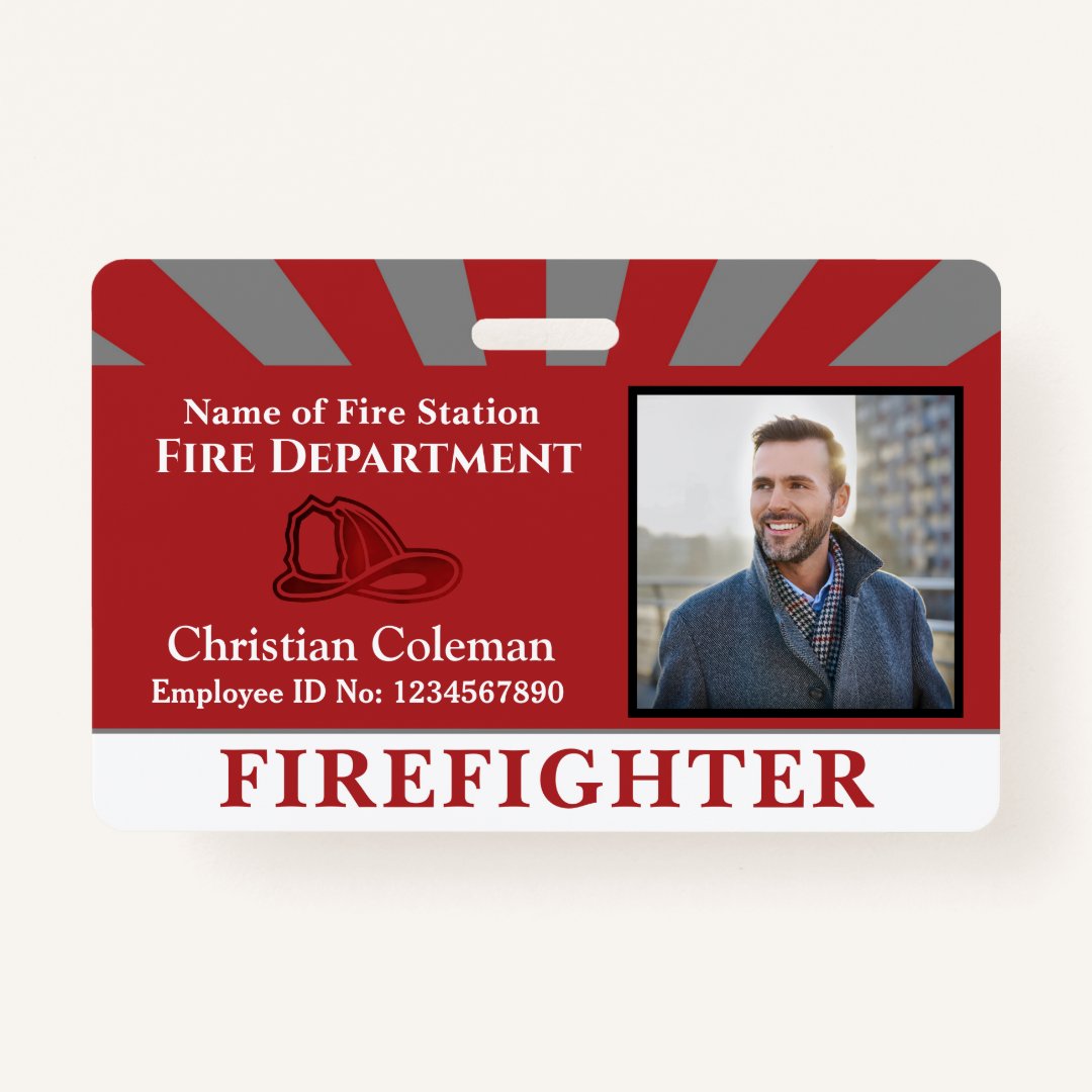 Firefighter Employee ID Card Photo Logo Custom Badge | Zazzle