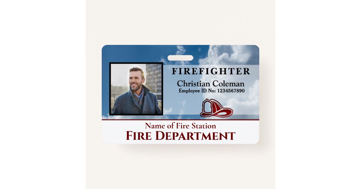 Firefighter Employee Photo Name ID Card Custom Badge | Zazzle
