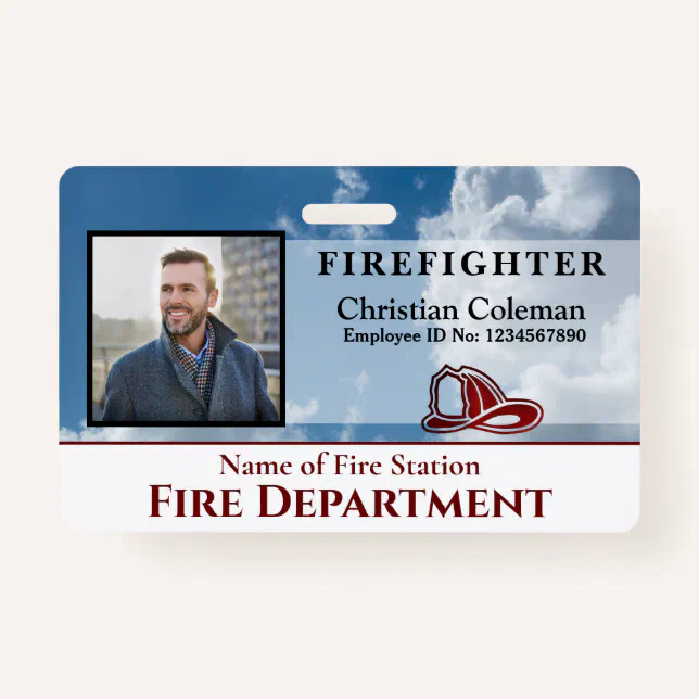 Firefighter Employee Photo Name ID Card Custom Badge | Zazzle