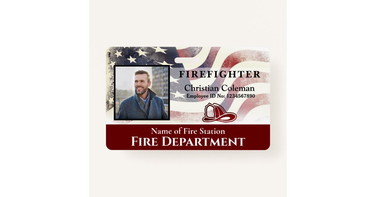 Firefighter Employee Photo Name ID Card Custom Badge | Zazzle