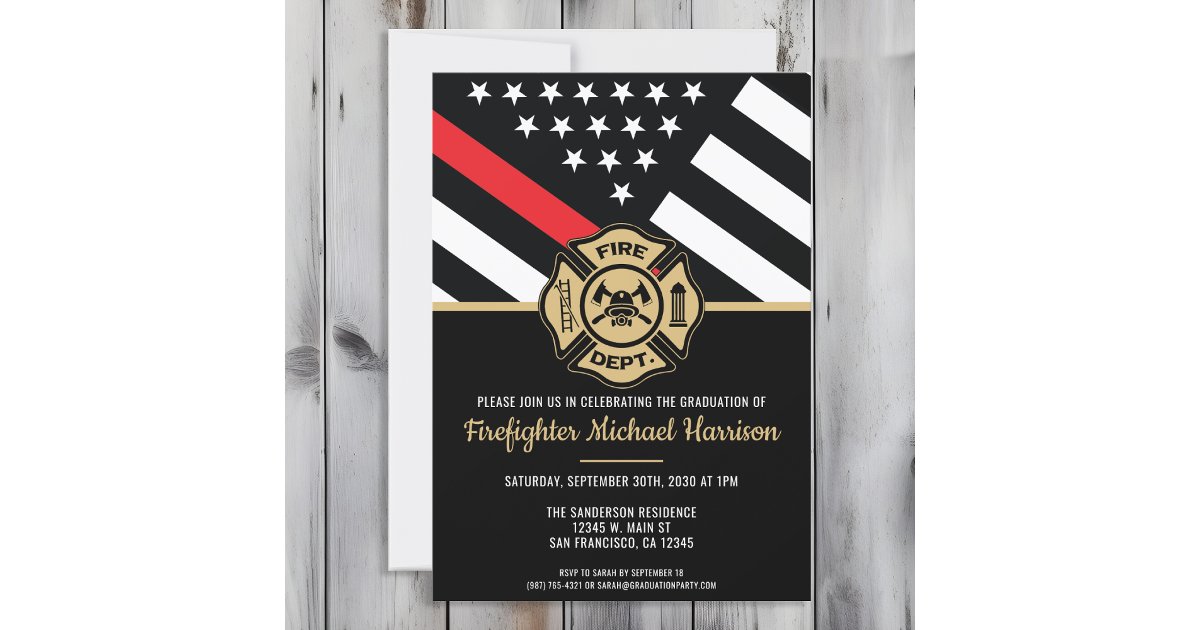 Firefighter Fire Academy Flag Fireman Graduation Invitation | Zazzle