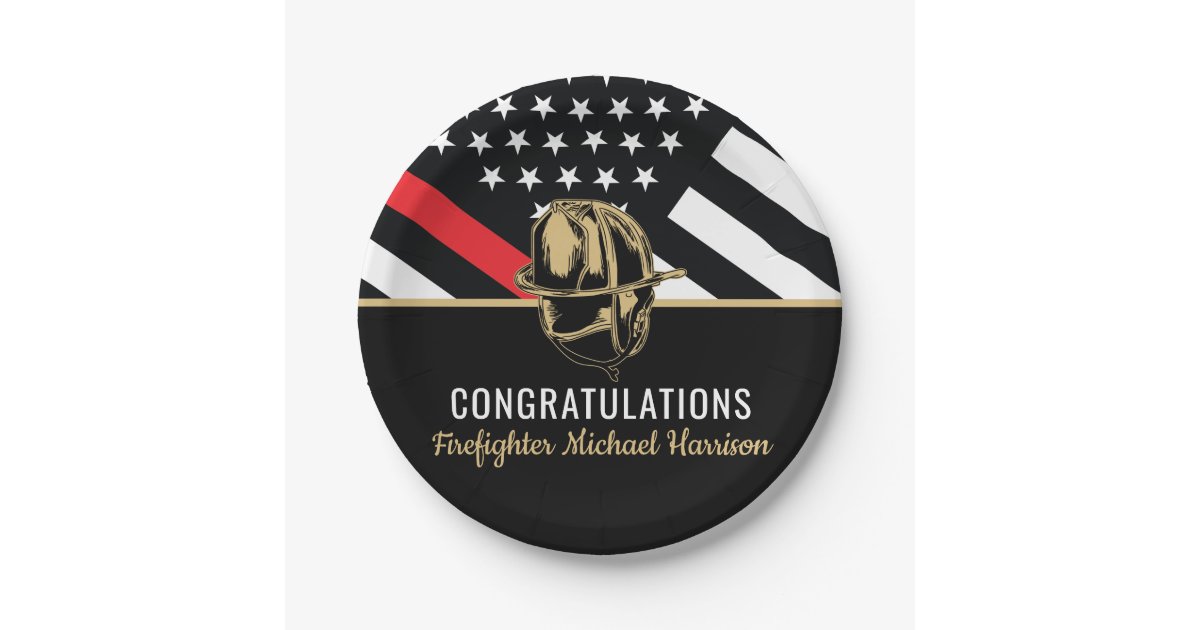 Firefighter Fire Academy Flag Graduation Party Paper Plates | Zazzle
