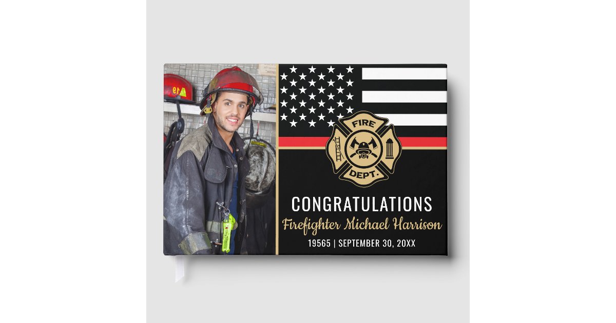 Firefighter Fire Academy Flag Graduation Photo Guest Book | Zazzle