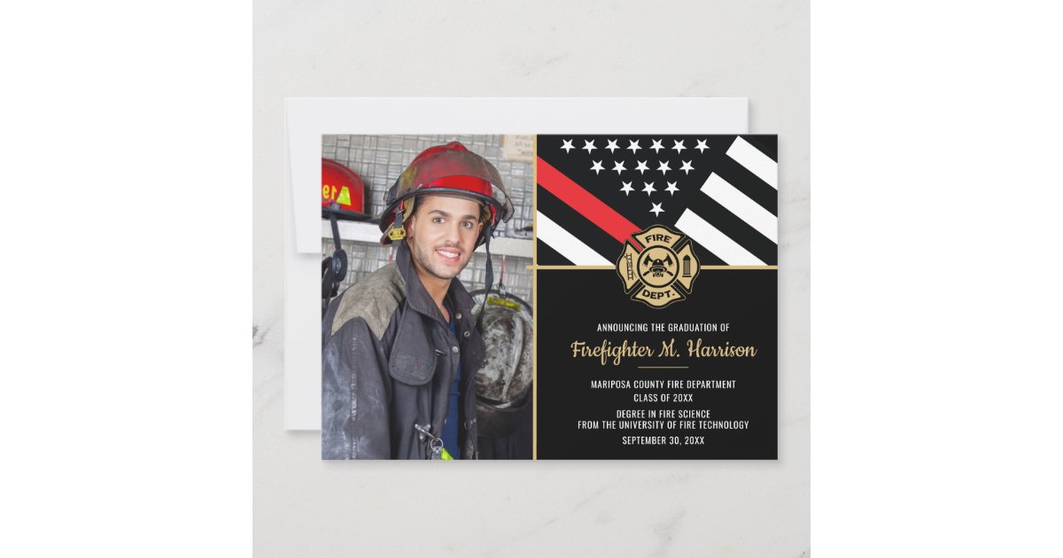 Firefighter Fire Academy Graduation Fireman Photo Announcement | Zazzle