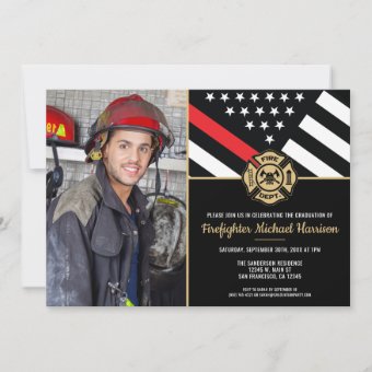 Firefighter Fire Academy Graduation Fireman Photo Invitation | Zazzle