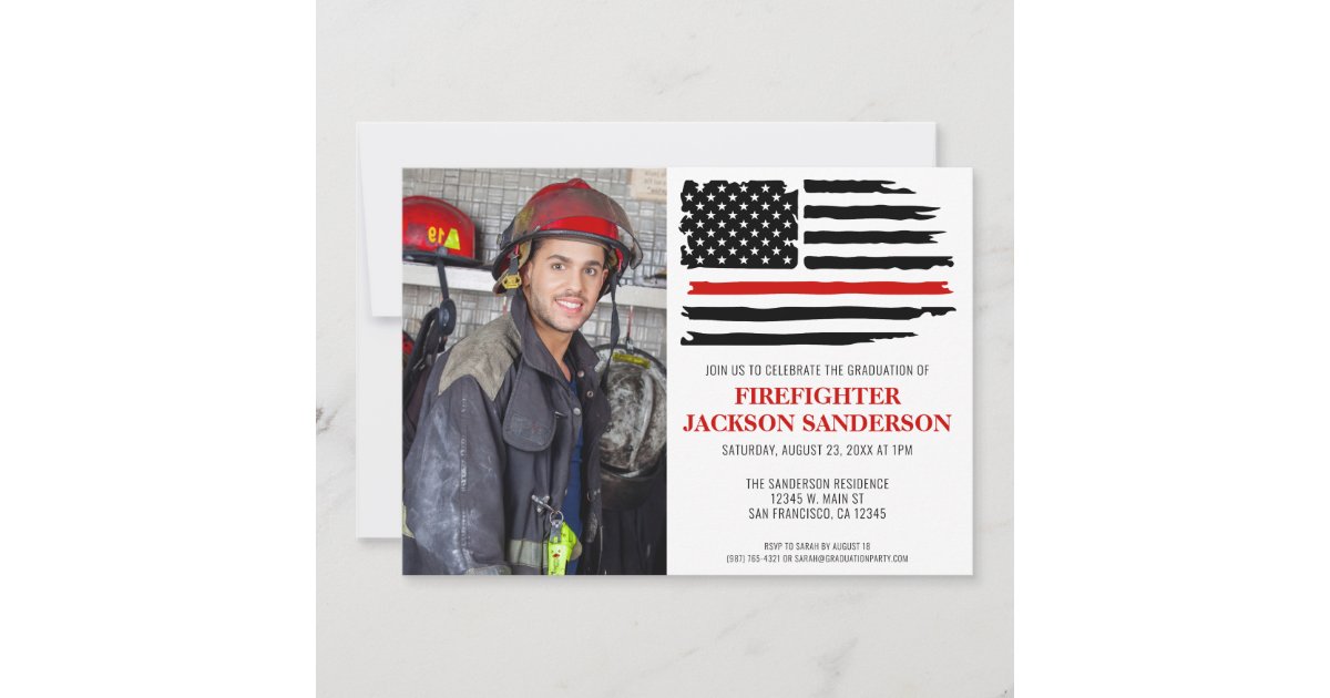 Firefighter Fire Academy Graduation Fireman Photo Invitation | Zazzle