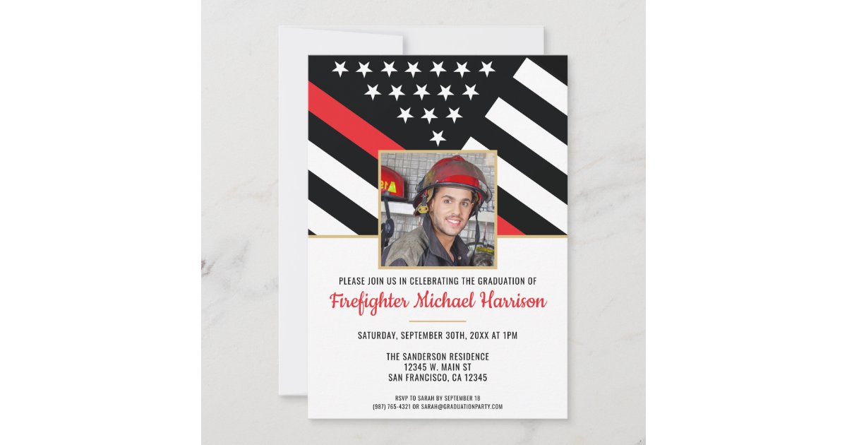 Firefighter Fire Academy Graduation Fireman Photo Invitation | Zazzle