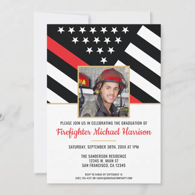 Firefighter Fire Academy Graduation Fireman Photo Invitation | Zazzle