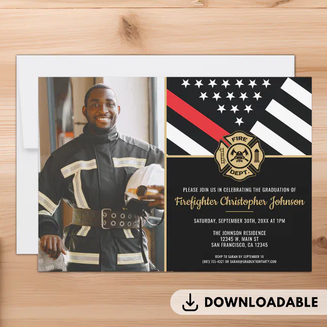 Firefighter Fire Academy Graduation Fireman Photo Invitation | Zazzle