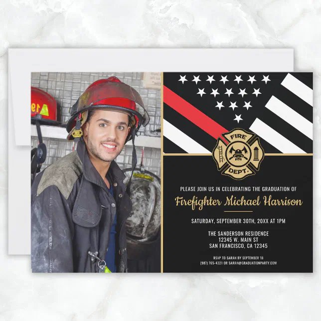 Firefighter Fire Academy Graduation Fireman Photo Invitation | Zazzle