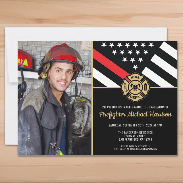 Firefighter Fire Academy Graduation Fireman Photo Invitation | Zazzle