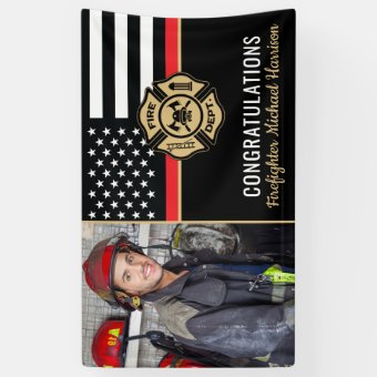 Firefighter Fire Academy Graduation Flag Photo Banner | Zazzle