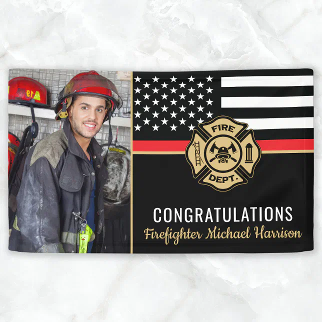Firefighter Fire Academy Graduation Flag Photo Banner | Zazzle