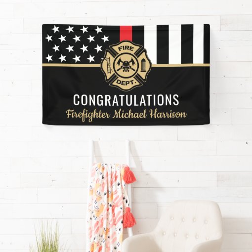 Firefighter Fire Academy Graduation Red Line Flag Banner | Zazzle