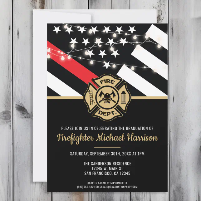 Firefighter Fire Academy Graduation Red Line Flag Invitation | Zazzle