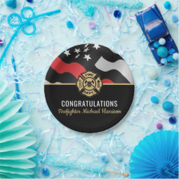 Firefighter Fire Academy Graduation Red Line Flag Paper Plates | Zazzle