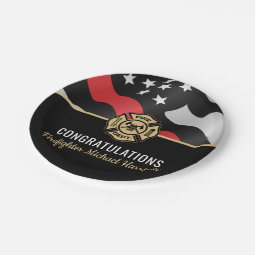 Firefighter Fire Academy Graduation Red Line Flag Paper Plates | Zazzle