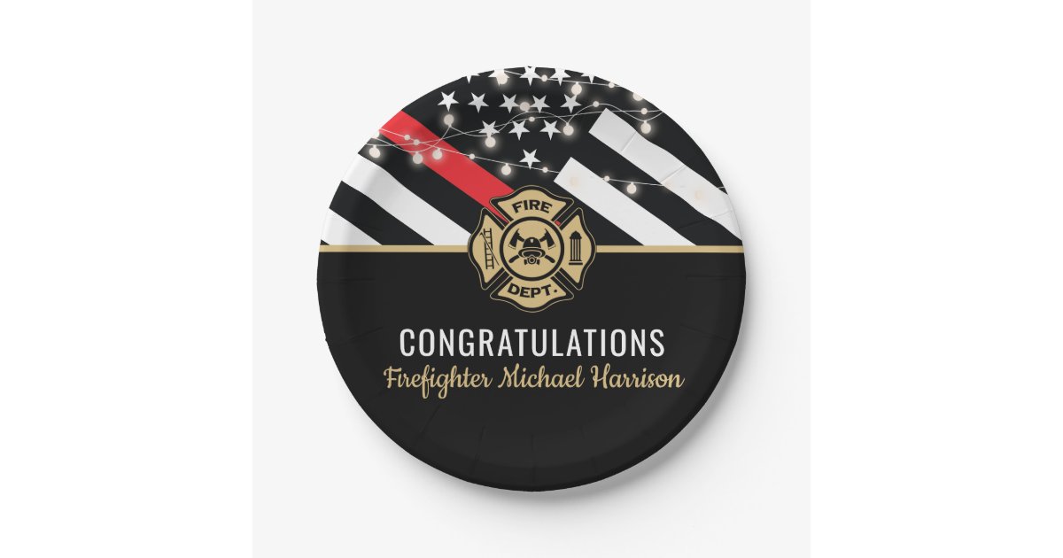 Firefighter Fire Academy Graduation Red Line Flag Paper Plates | Zazzle