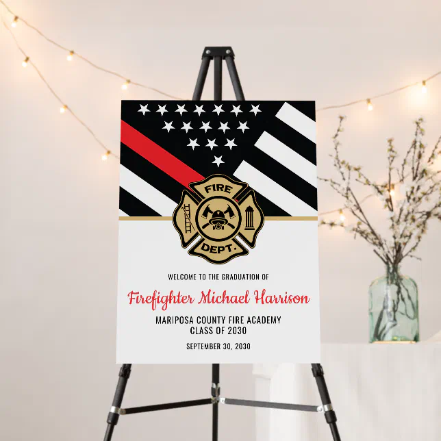 Firefighter Fire Academy Red Line Flag Graduation Foam Board | Zazzle