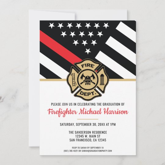 Firefighter Fire Academy Red Line Flag Graduation Invitation | Zazzle.com