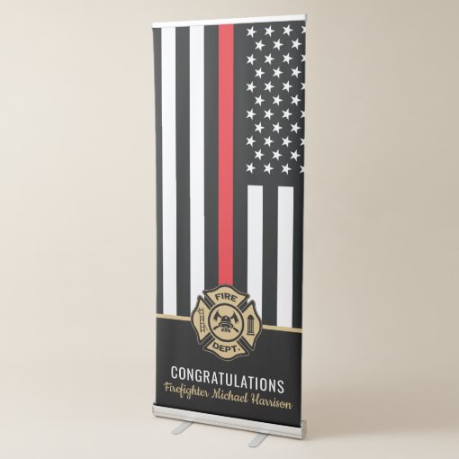 Firefighter Fire Academy Red Line Flag Graduation Retractable Banner ...