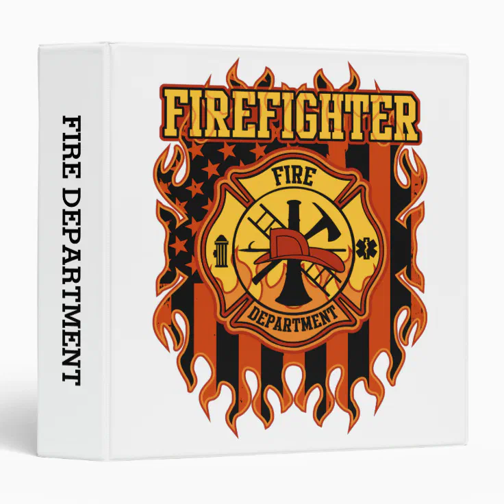 Firefighter Fire Department Badge and Flag 3 Ring Binder | Zazzle