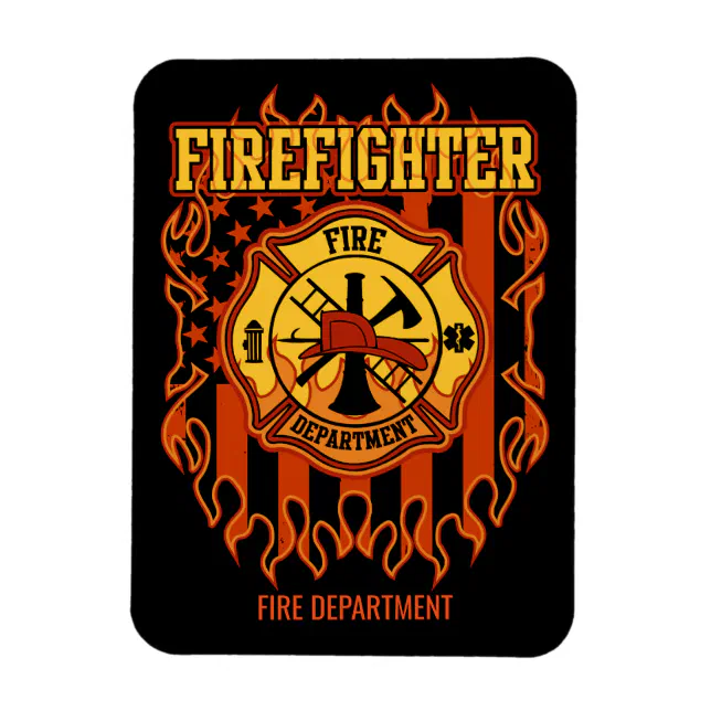 Firefighter Fire Department Badge and Flag Magnet | Zazzle