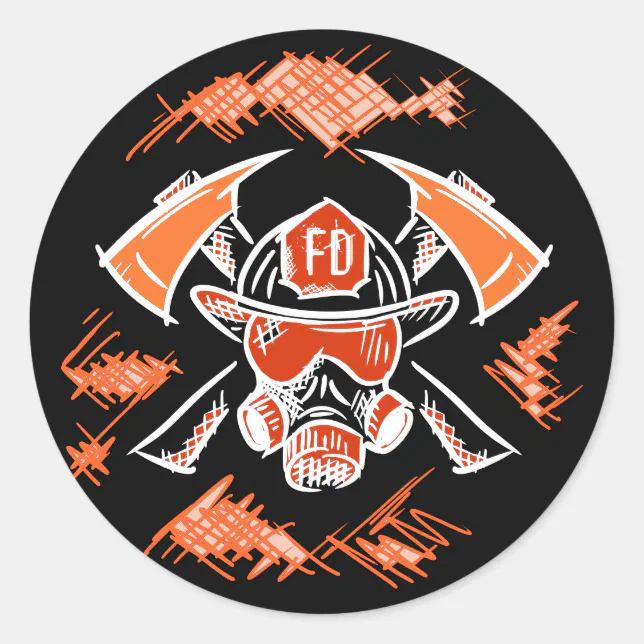 Firefighter. Fire Department. Cool Drawing. Classic Round Sticker | Zazzle