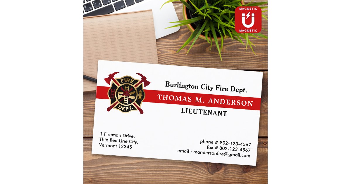 Firefighter Fire Department Custom Logo Fireman Business Card Magnet ...