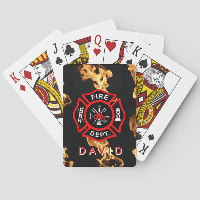 Firefighter Fire Department Flames | Custom Name Poker Cards | Zazzle