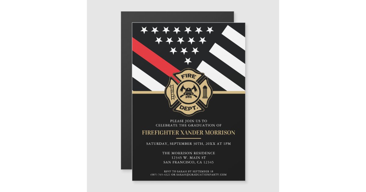 Firefighter Fire Department Graduation Fireman Magnetic Invitation | Zazzle