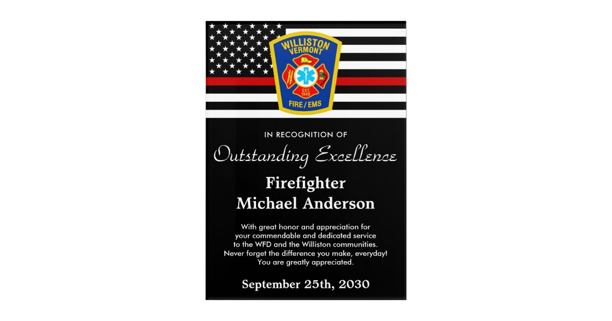 Firefighter Fire Department Logo Recognition Award Acrylic Print | Zazzle