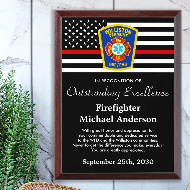 Firefighter Fire Department Logo Recognition Award Plaque | Zazzle