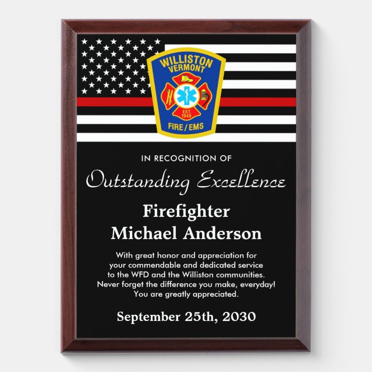 Firefighter Fire Department Logo Recognition Award Plaque | Zazzle