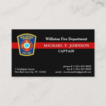 Firefighter Fire Department Red Line Logo Emblem Business Card | Zazzle