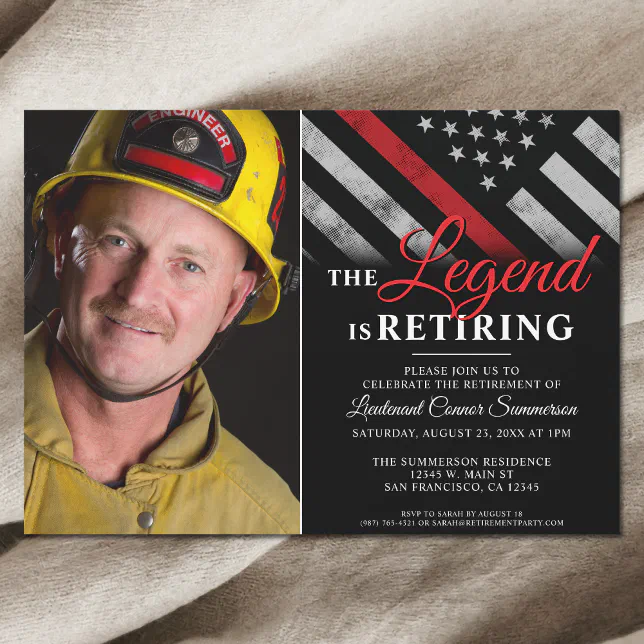 Firefighter Fire Department Retirement Photo Invitation | Zazzle