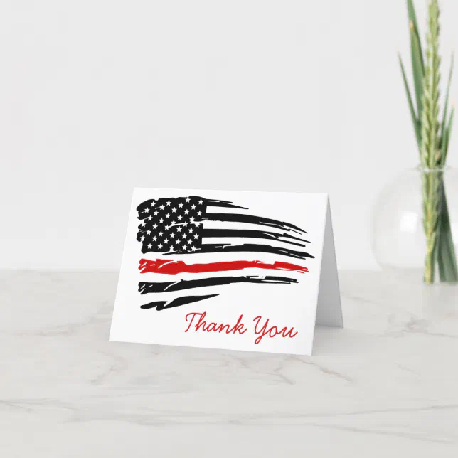 Firefighter Fire Department Thin Red Line Flag Thank You Card | Zazzle