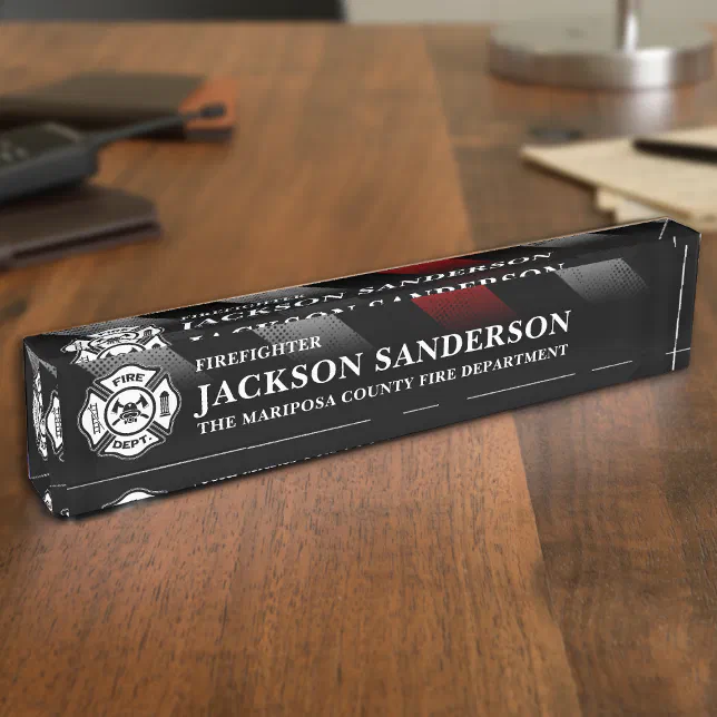 Firefighter Fire Department Thin Red Line Logo Desk Name Plate | Zazzle