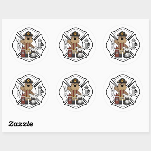 Firefighter Fire Dept Bear Classic Round Sticker | Zazzle
