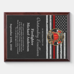 Firefighter Fire Dept Custom Logo Thin Red Line Award Plaque | Zazzle