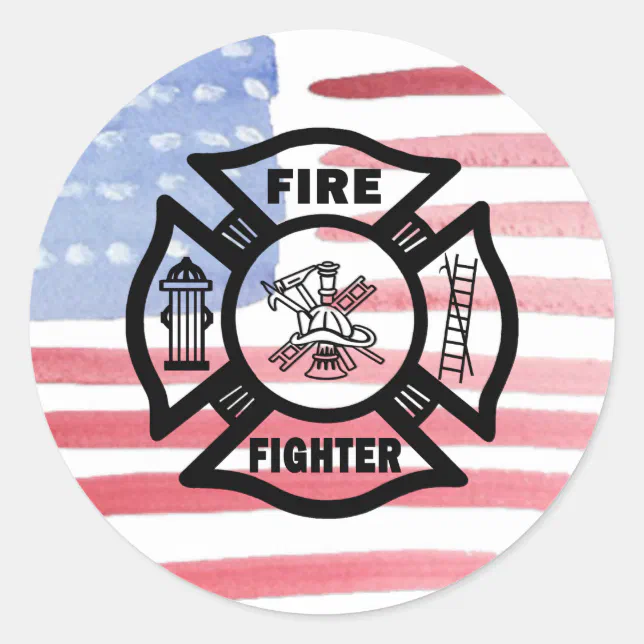 Firefighter Fire Dept Logo Classic Round Sticker | Zazzle