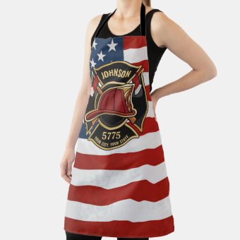 Firefighter Fire Rescue Department USA Flag Custom Apron | Zazzle