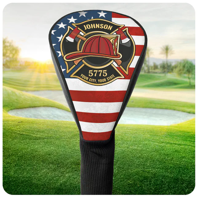Firefighter Fire Rescue Department USA Flag Custom Golf Head Cover | Zazzle