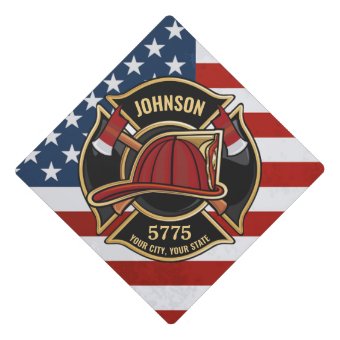 Firefighter Fire Rescue Department USA Flag Custom Graduation Cap ...