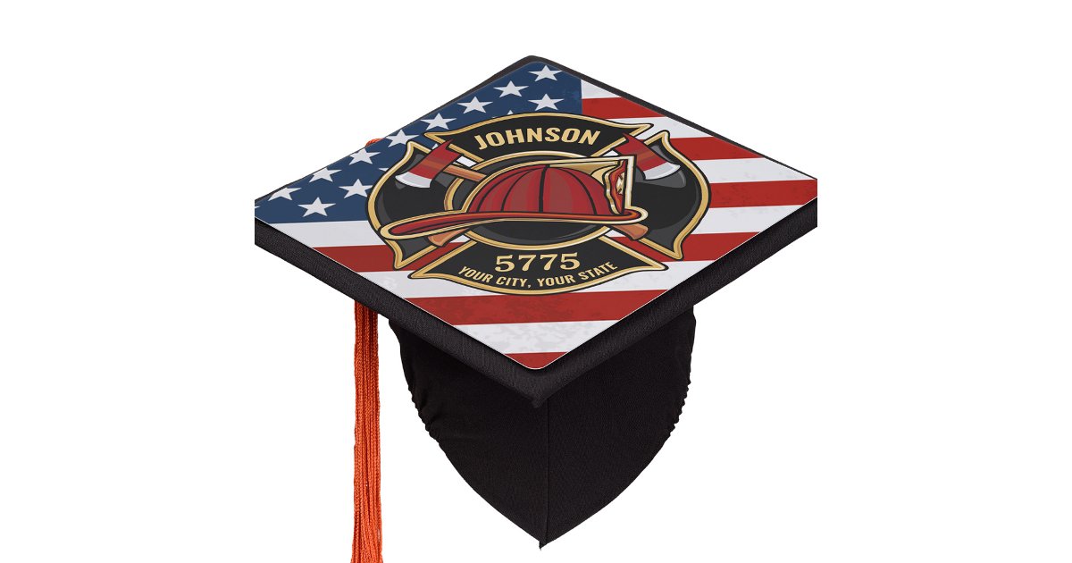 Firefighter Fire Rescue Department USA Flag Custom Graduation Cap ...
