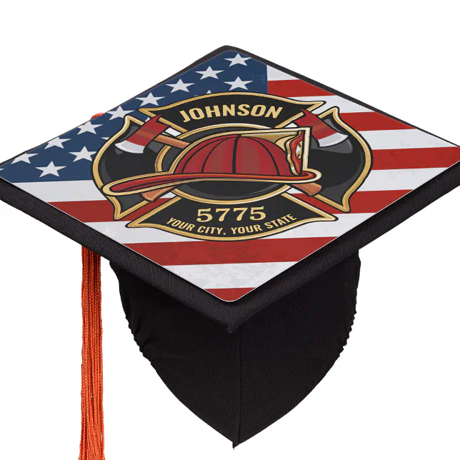 Firefighter Fire Rescue Department USA Flag Custom Graduation Cap ...