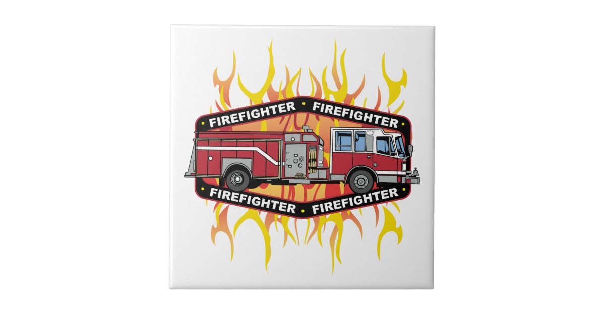 Firefighter Fire Truck Ceramic Tile | Zazzle