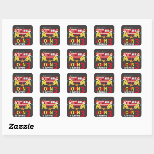 Firefighter Fire Truck chalkboard Birthday Party Square Sticker | Zazzle