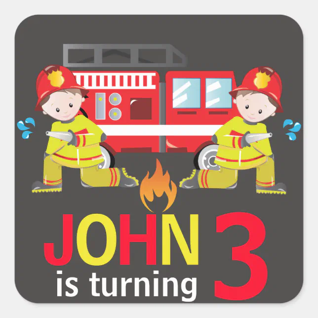 Firefighter Fire Truck chalkboard Birthday Party Square Sticker | Zazzle